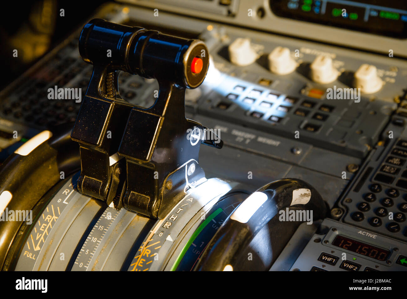 Airbus A320 thrust levers on the centre pedestal instrument panel ...