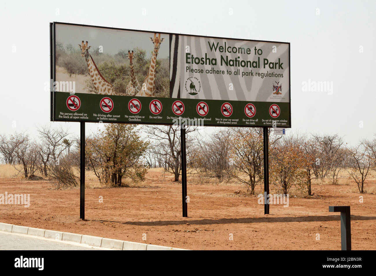 Africa, Namibia, Etosha National Park. Welcome sign at park entrance ...