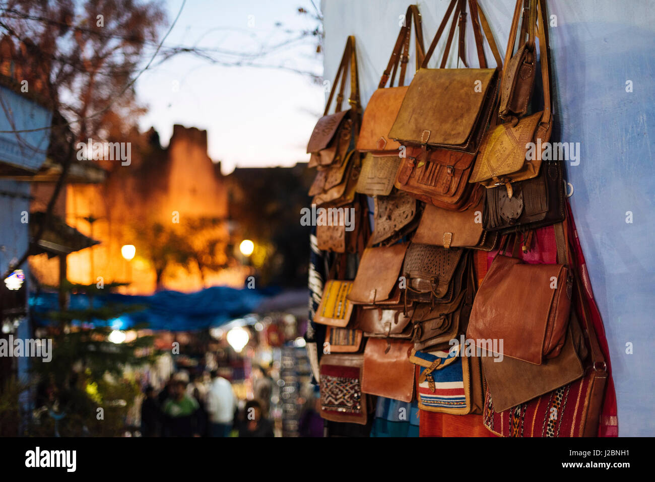Leather & Textile goods for sale, Chefchaouen, Morocco, North Africa ...