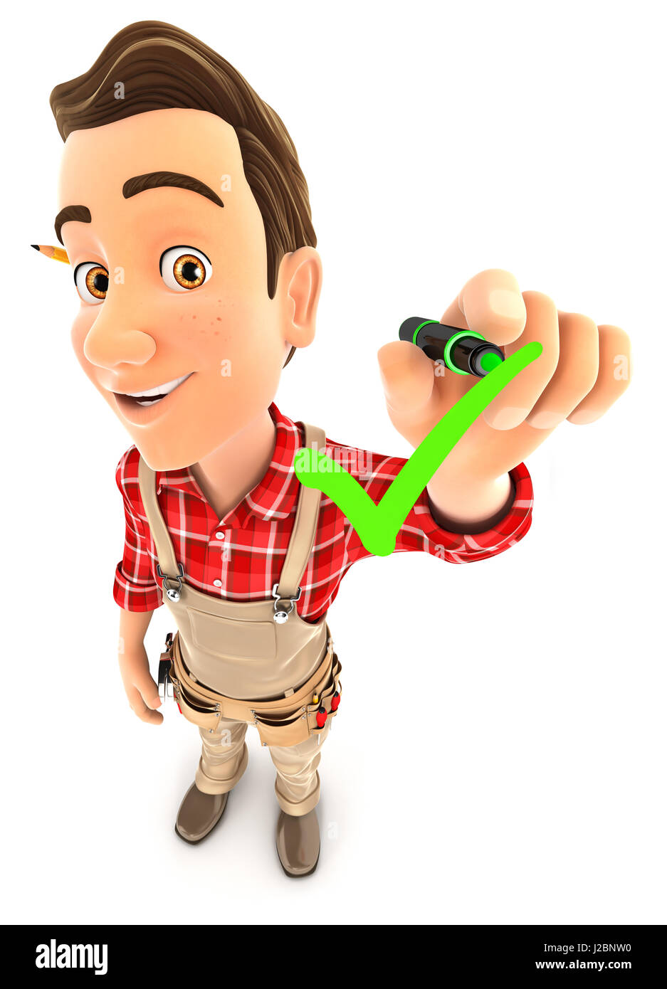 3d handyman drawing positive check mark, illustration with isolated ...