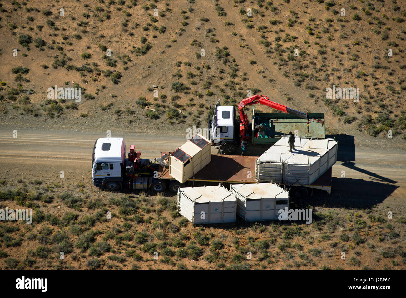 Rhinoceros transportation crates, Great Karoo, Private Reserve, South ...