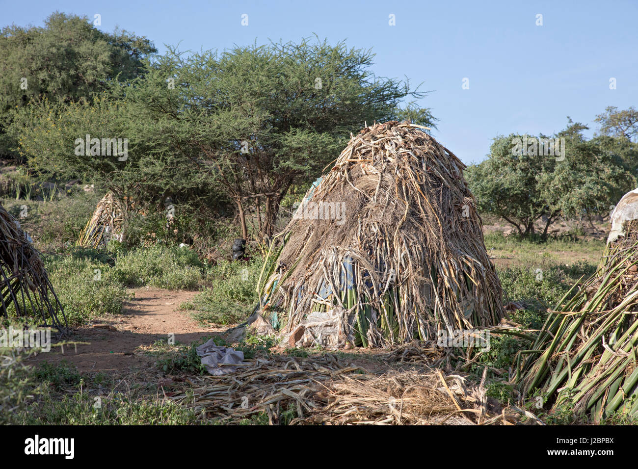 Africa, Tanzania. A hut in a Hadzabe village near Lake Eyasi Stock ...