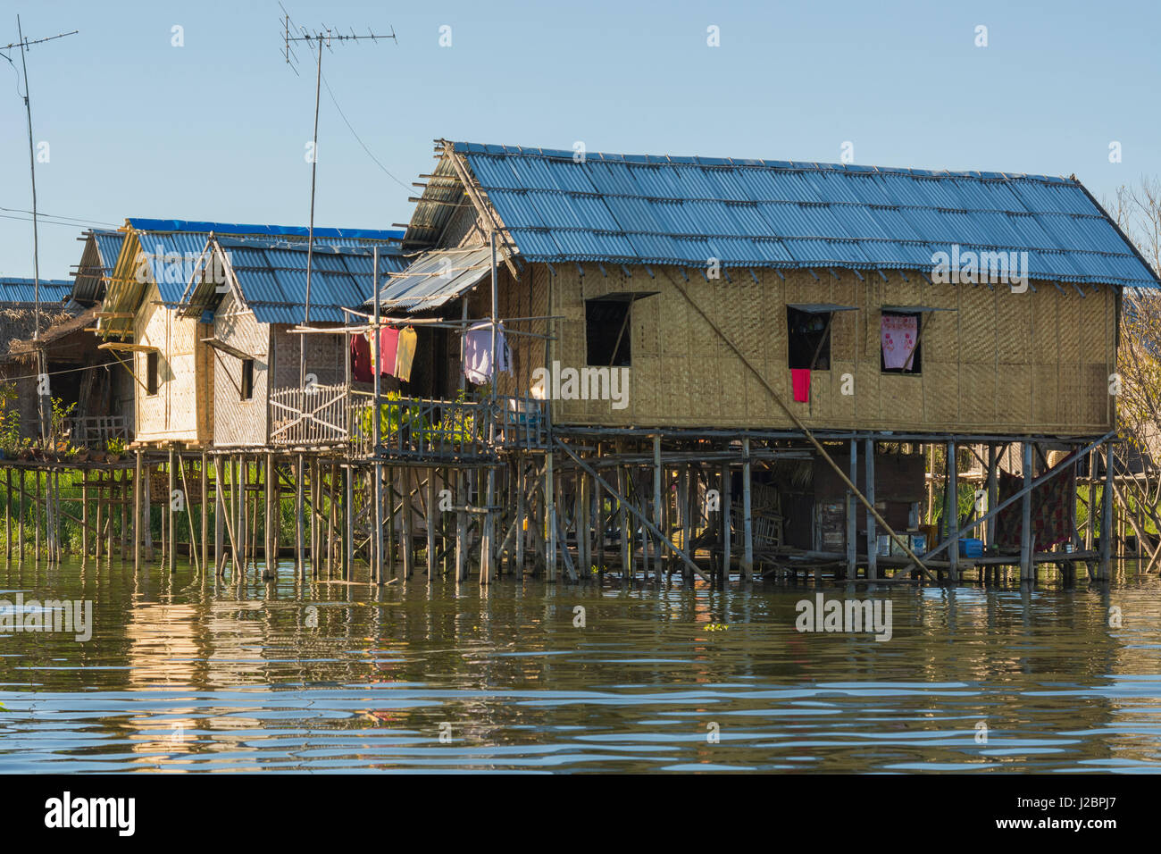 Myanmar. Shan State. Inle Lake. Traditional floating houses on Inle ...