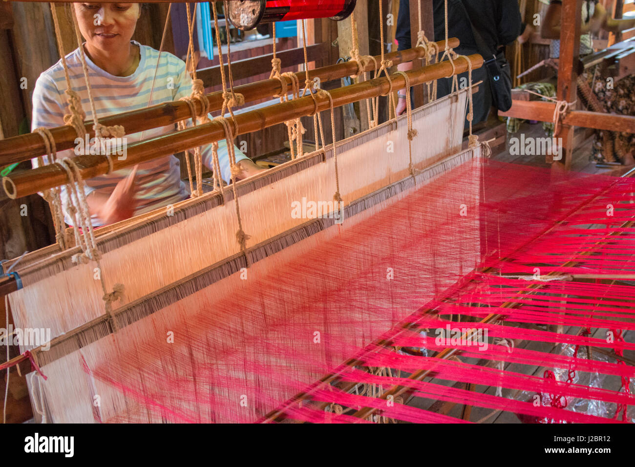 Myanmar. Shan State. Inle Lake. Ko Than Hlaing silk and lotus weaving ...