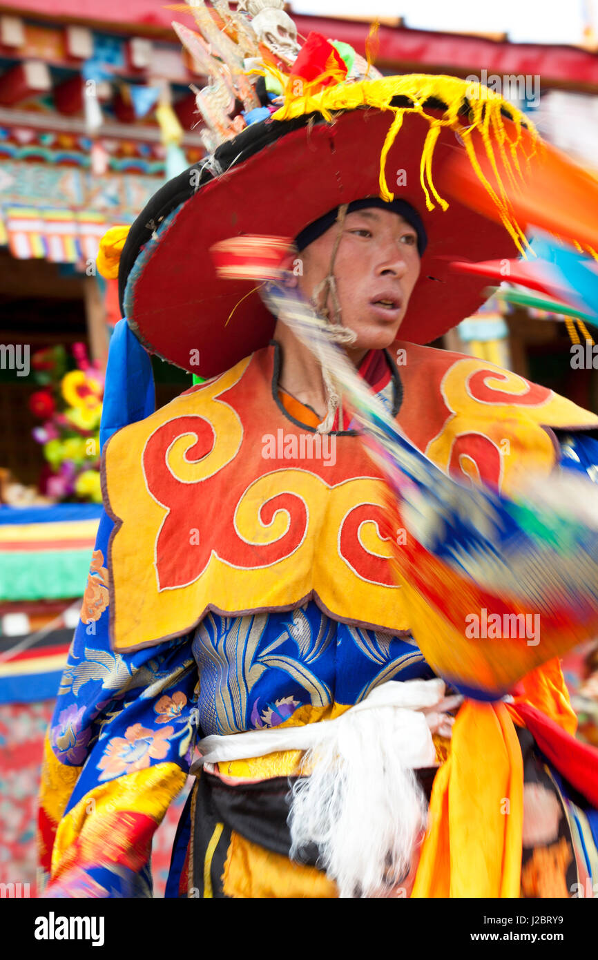 Tibetan Black Hat dancers at Buddhist monastery near Xinglong, Sichuan ...