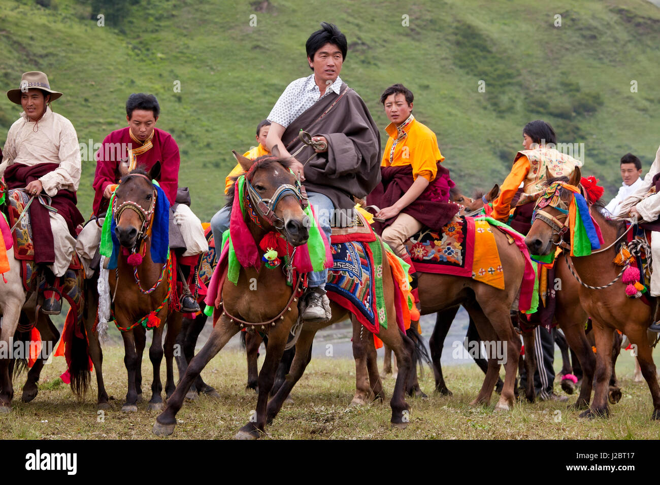Khadak horse race picking up Katag (used for religious greetings and ...