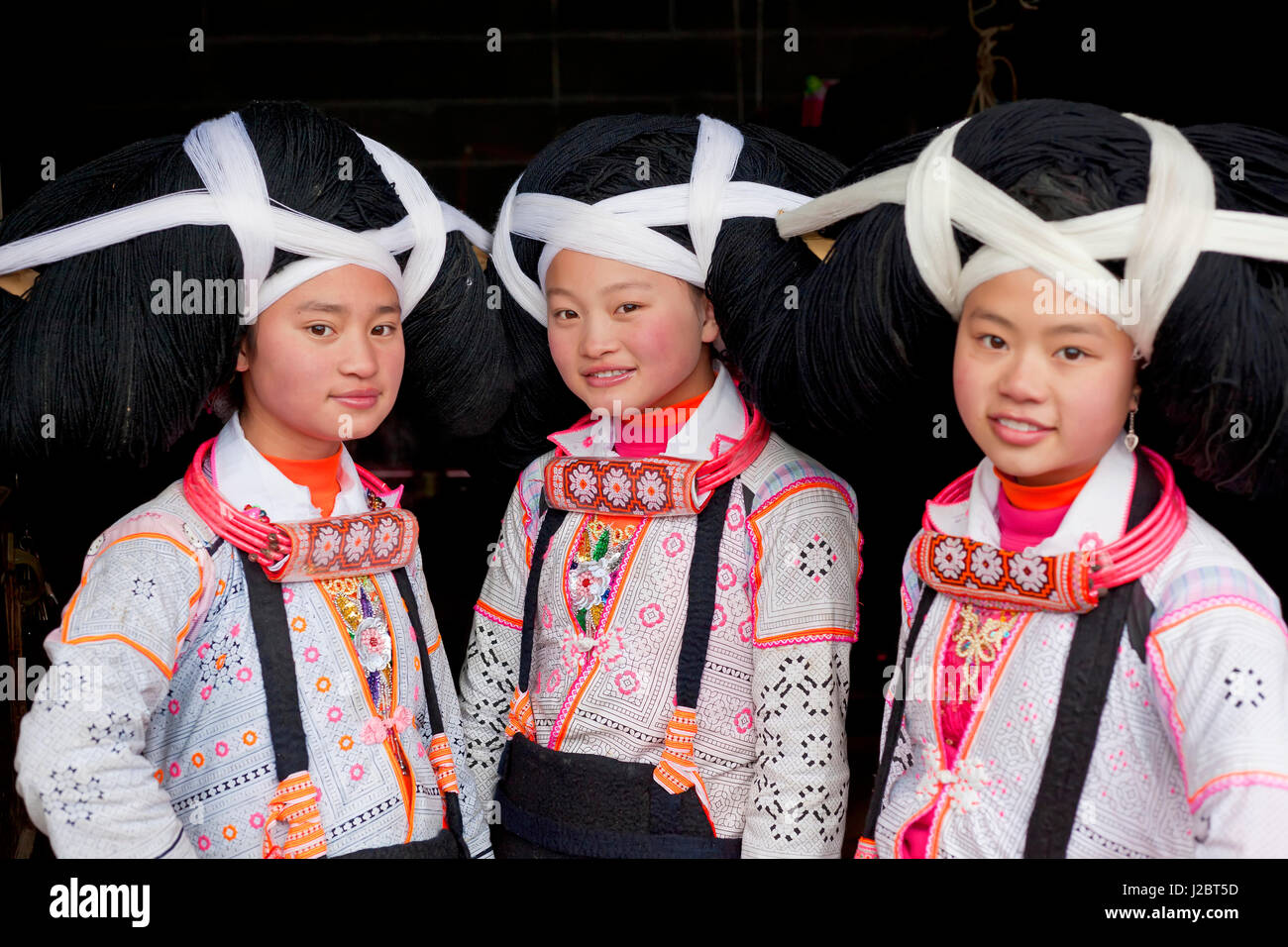 Girls of Long Horn Miao tribe, Sugao, Guizhou Province, China Stock ...