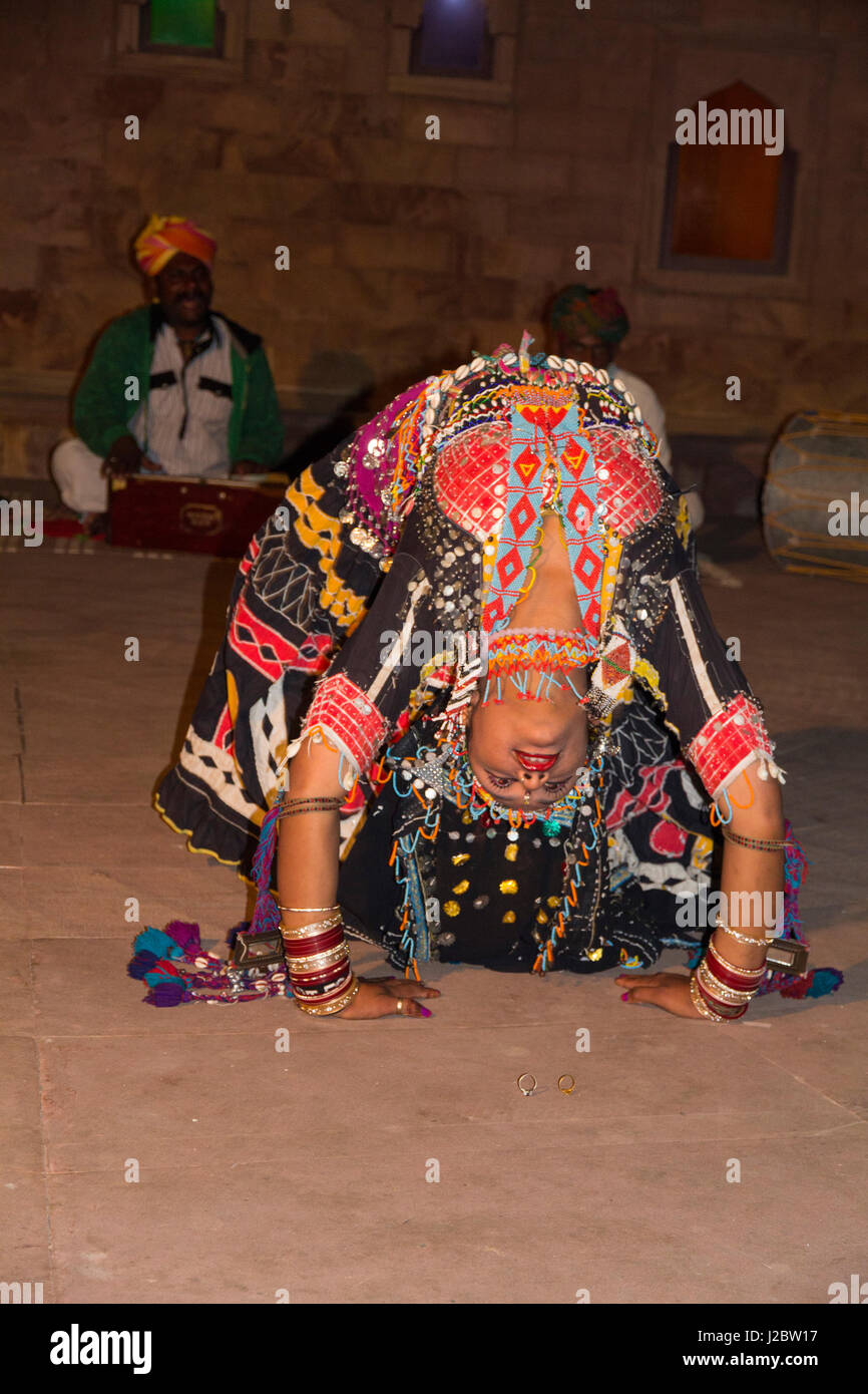 Asia, India, Rajasthan, Jaipur, Folk dancers and musicians. (Editorial ...
