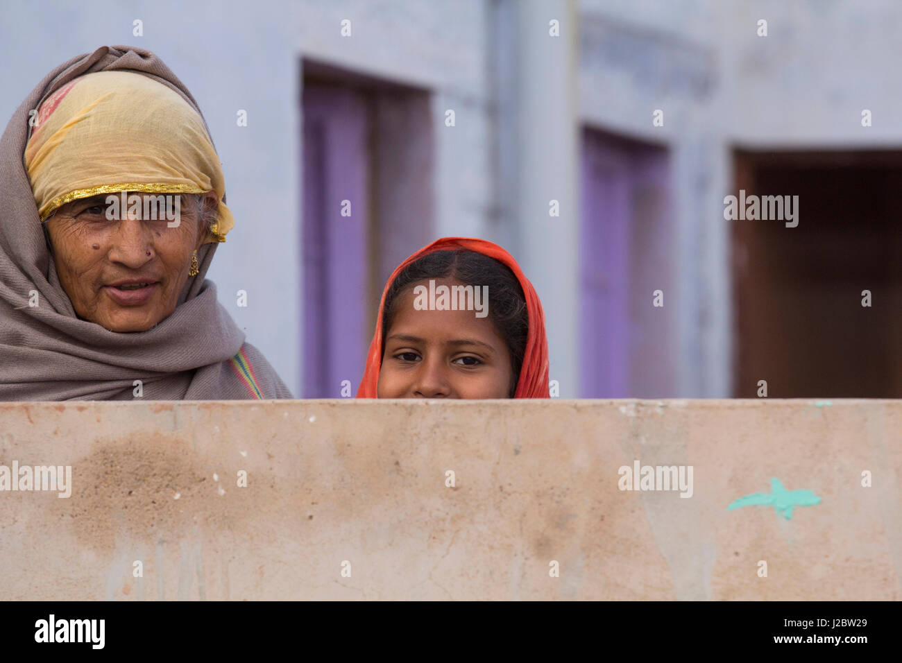 Asia, India, Rajasthan, Khichan villager and child. (Editorial Use Only ...