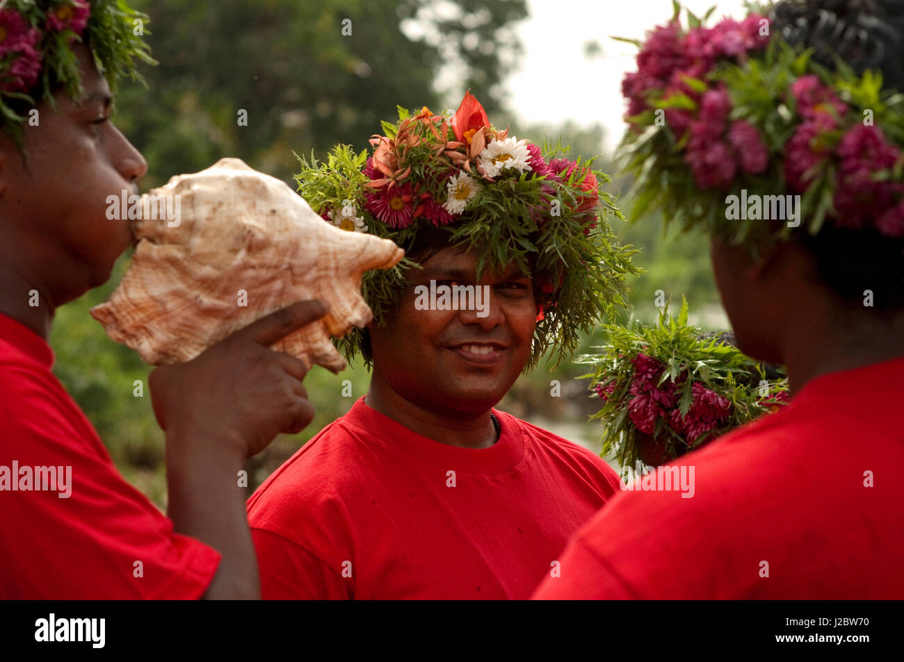 San Jao Festival celebrated in Siolim village in Goa with flower head ...