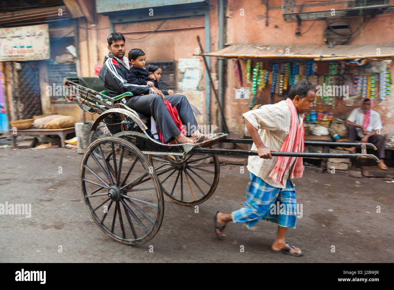 Hand pulled rickshaw, central Kolkata, or Calcutta, West Bengal, India ...