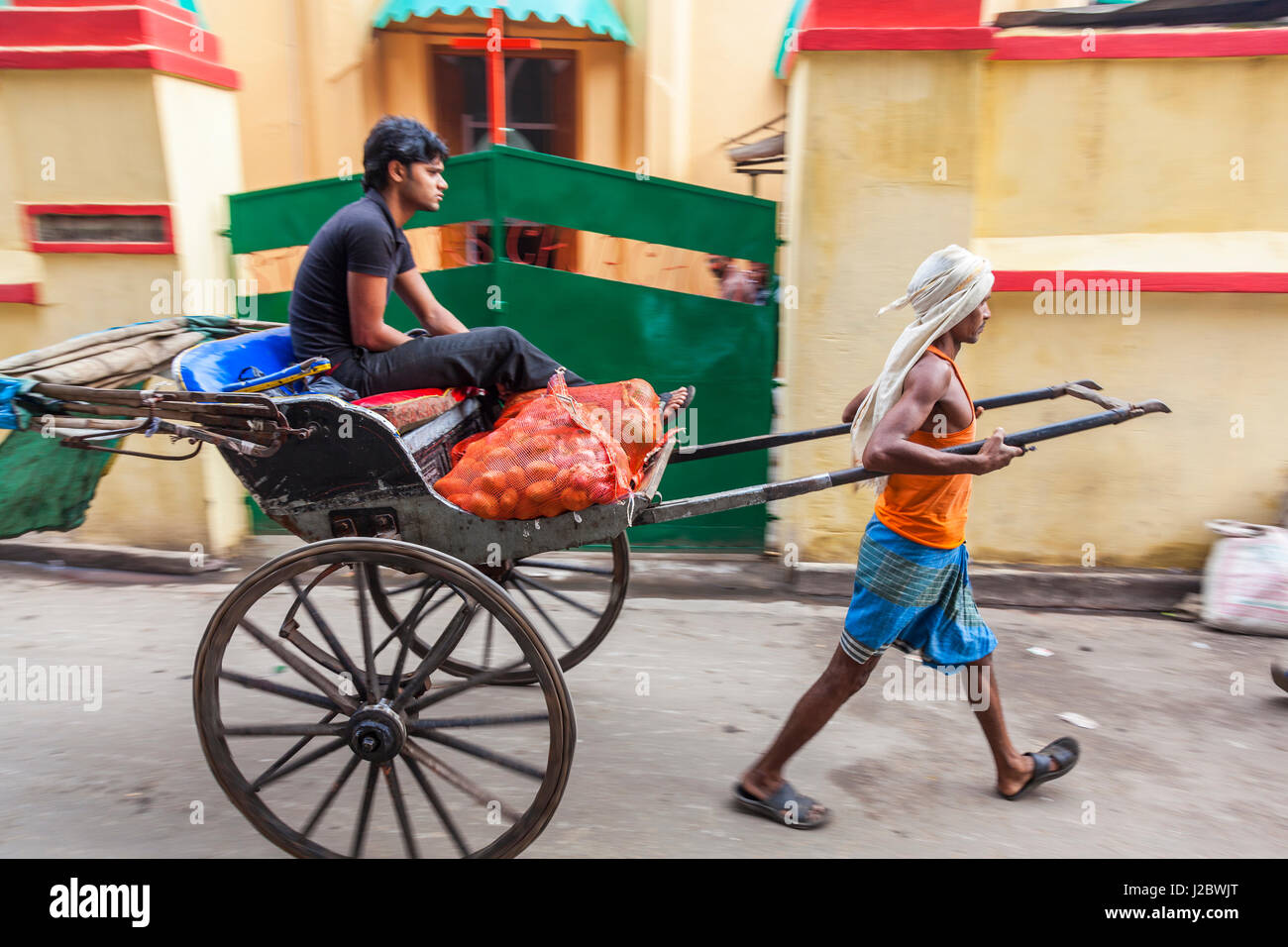 Hand pulled rickshaw, central Kolkata, or Calcutta, West Bengal, India ...
