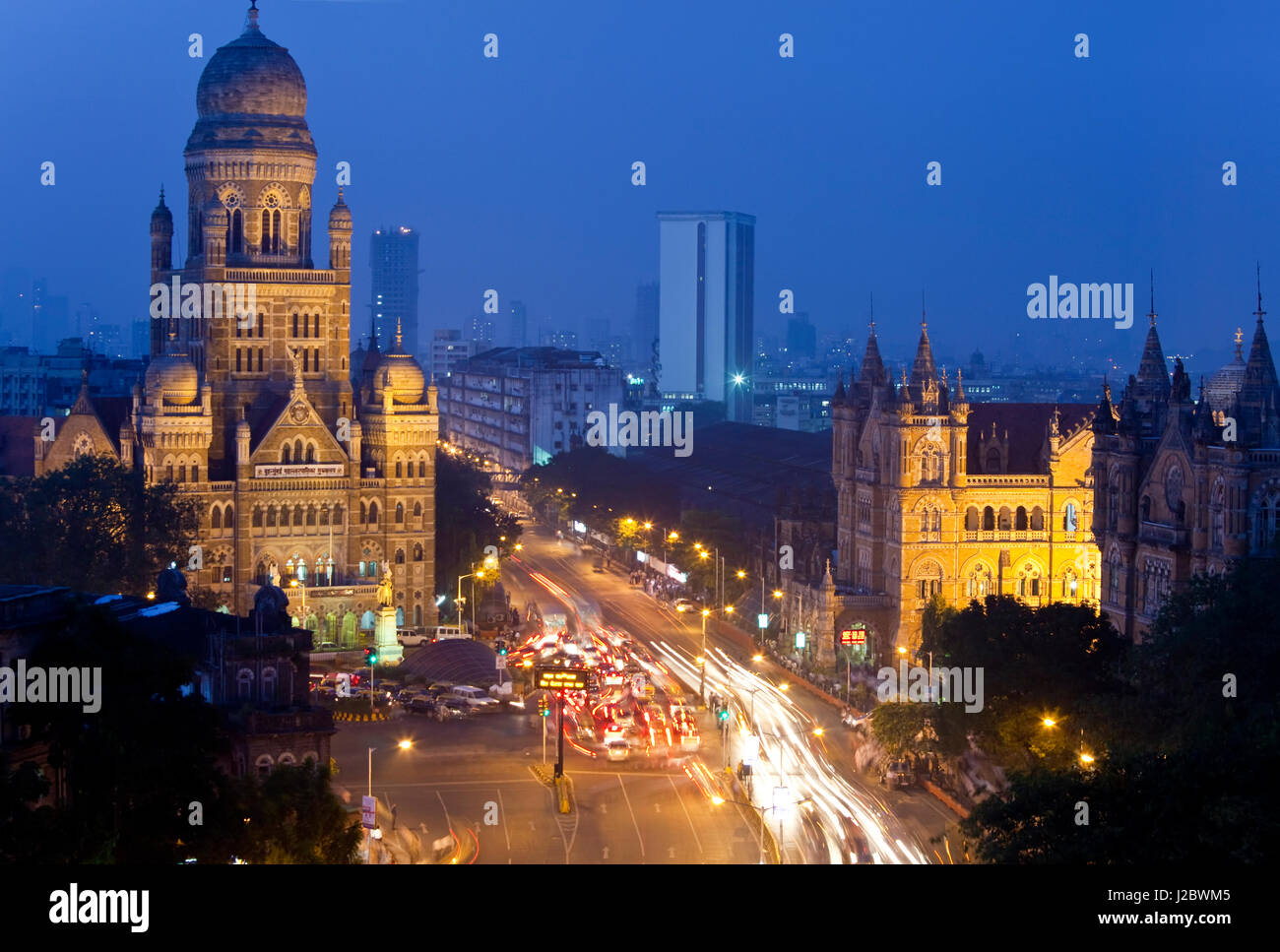 View over Victoria terminus or Chhatrapati Shivaji terminus (CST) and ...