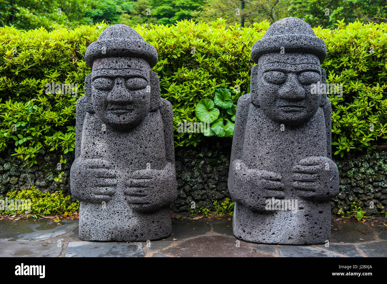 Basalt statues in Seogwipo in the Unesco World Heritage Site, island of ...
