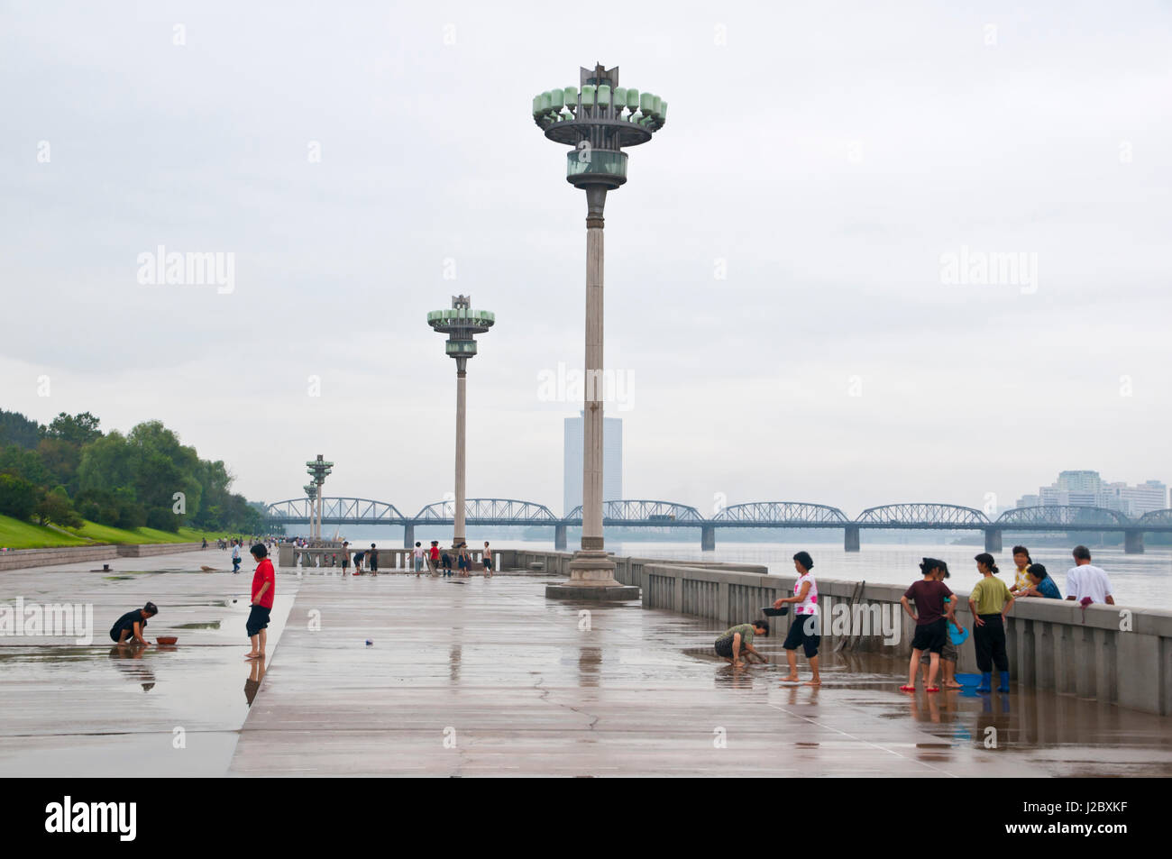 Boardwalk along the Taedong river, Pyongyang, North Korea Stock Photo ...