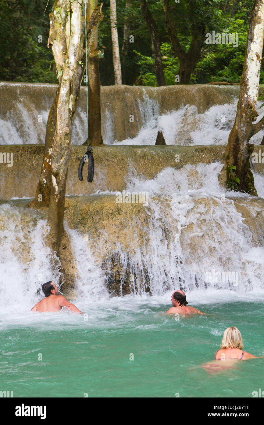 Enjoying the refreshing water of the Tad Sae waterfalls outside of ...