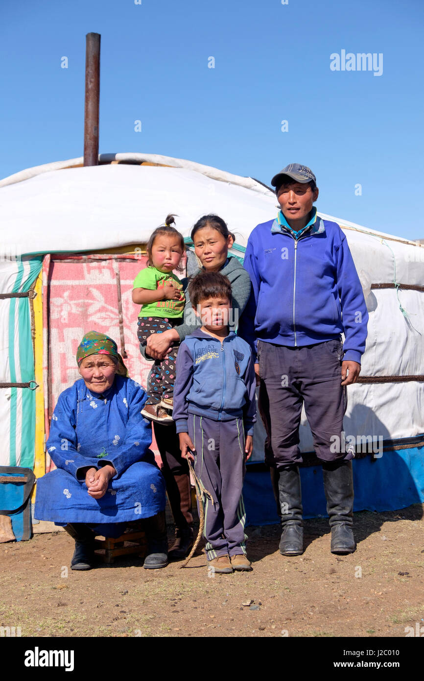 Asia, Western Mongolia, multi-generational Mongolian family who all ...