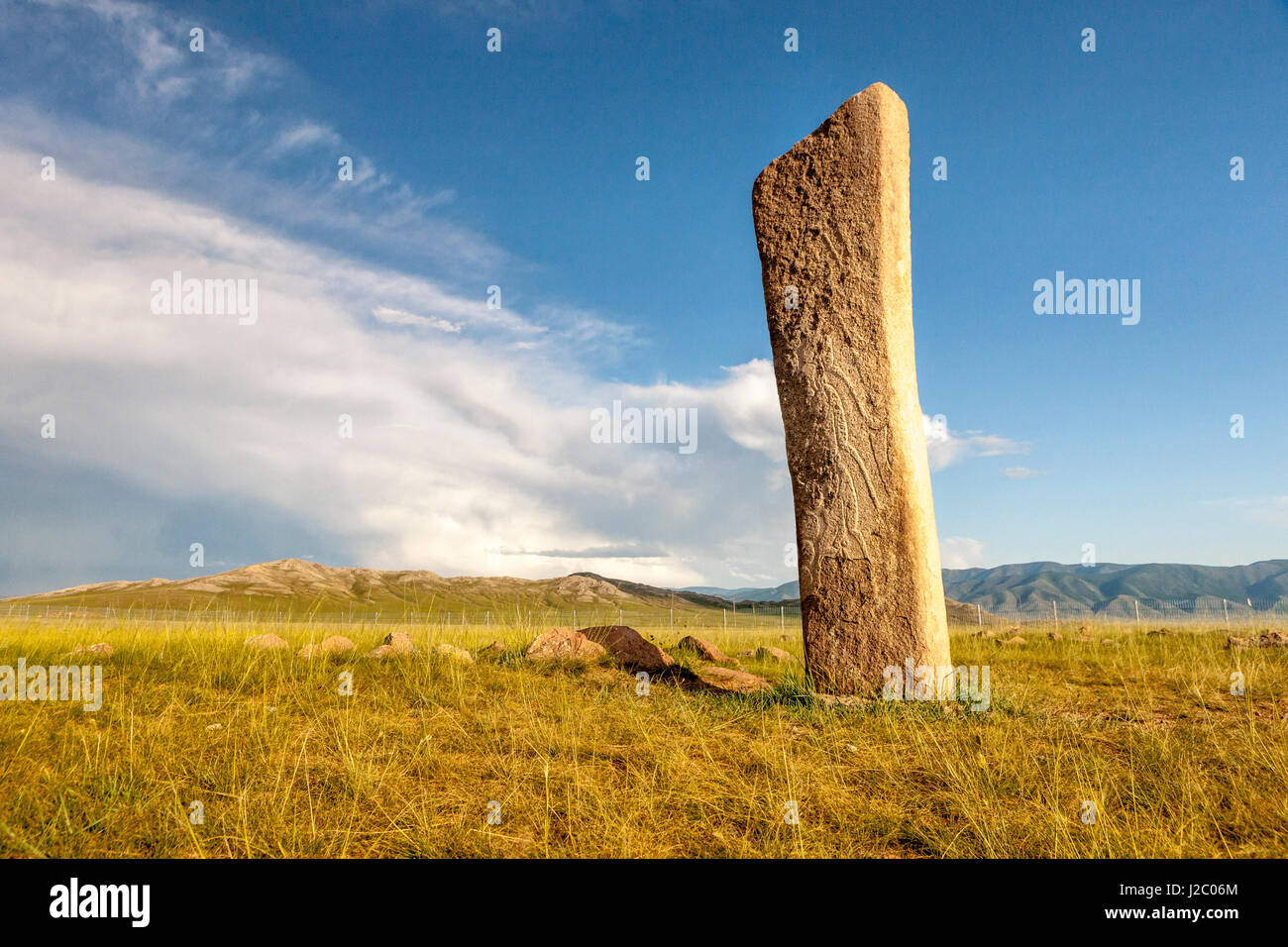 Deer stones with inscriptions, 1000 BC, Mongolia Stock Photo - Alamy