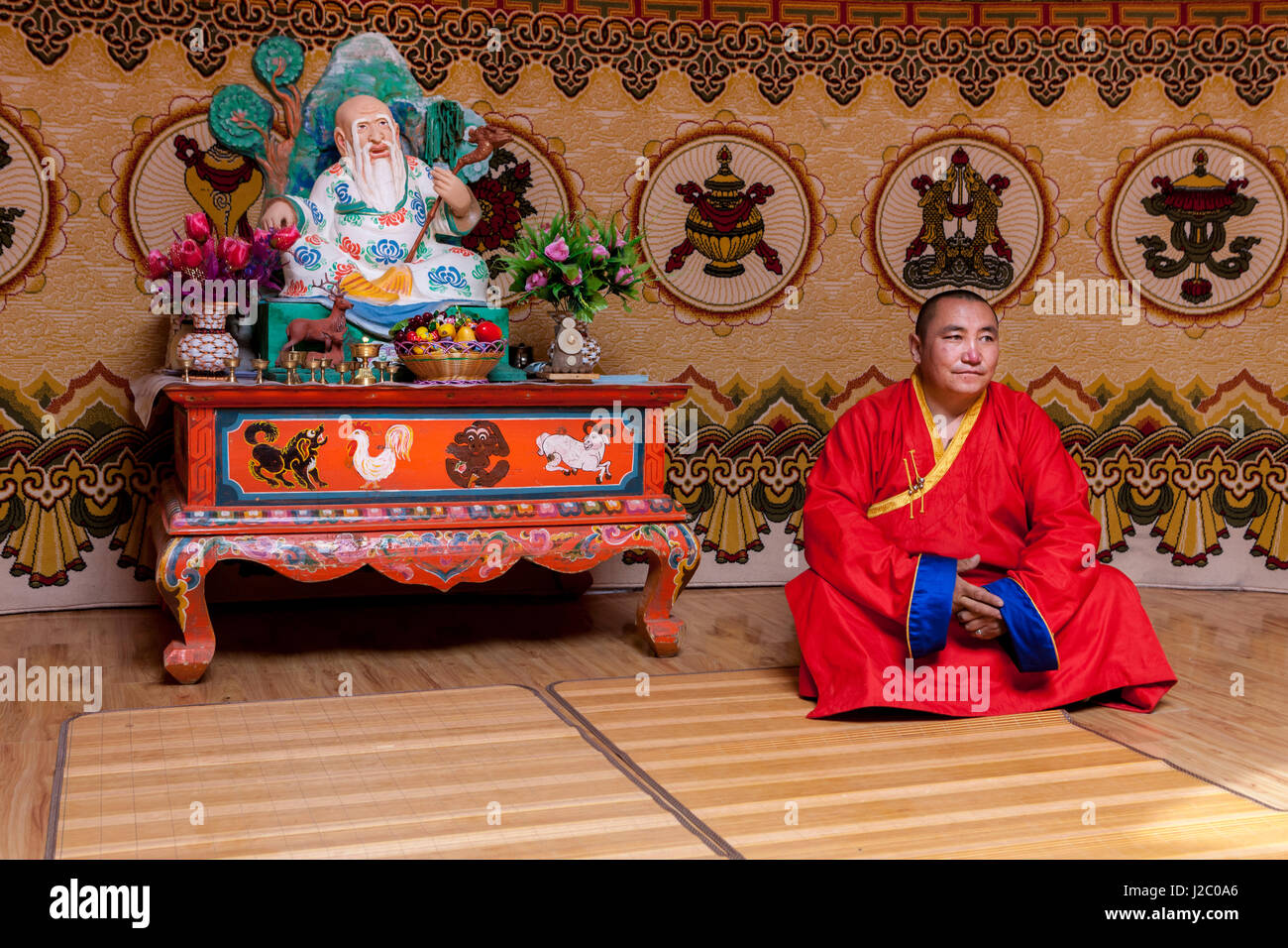 Head monk at meditation monastery. Gegeet Valley. Mongolia Stock Photo ...
