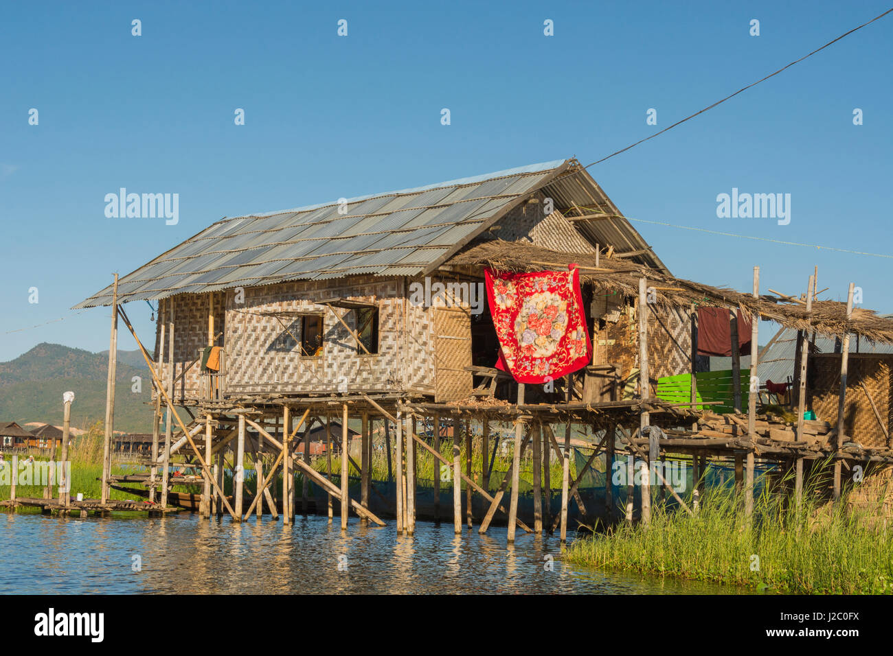 Myanmar. Shan State. Inle Lake. Traditional floating houses on Inle ...