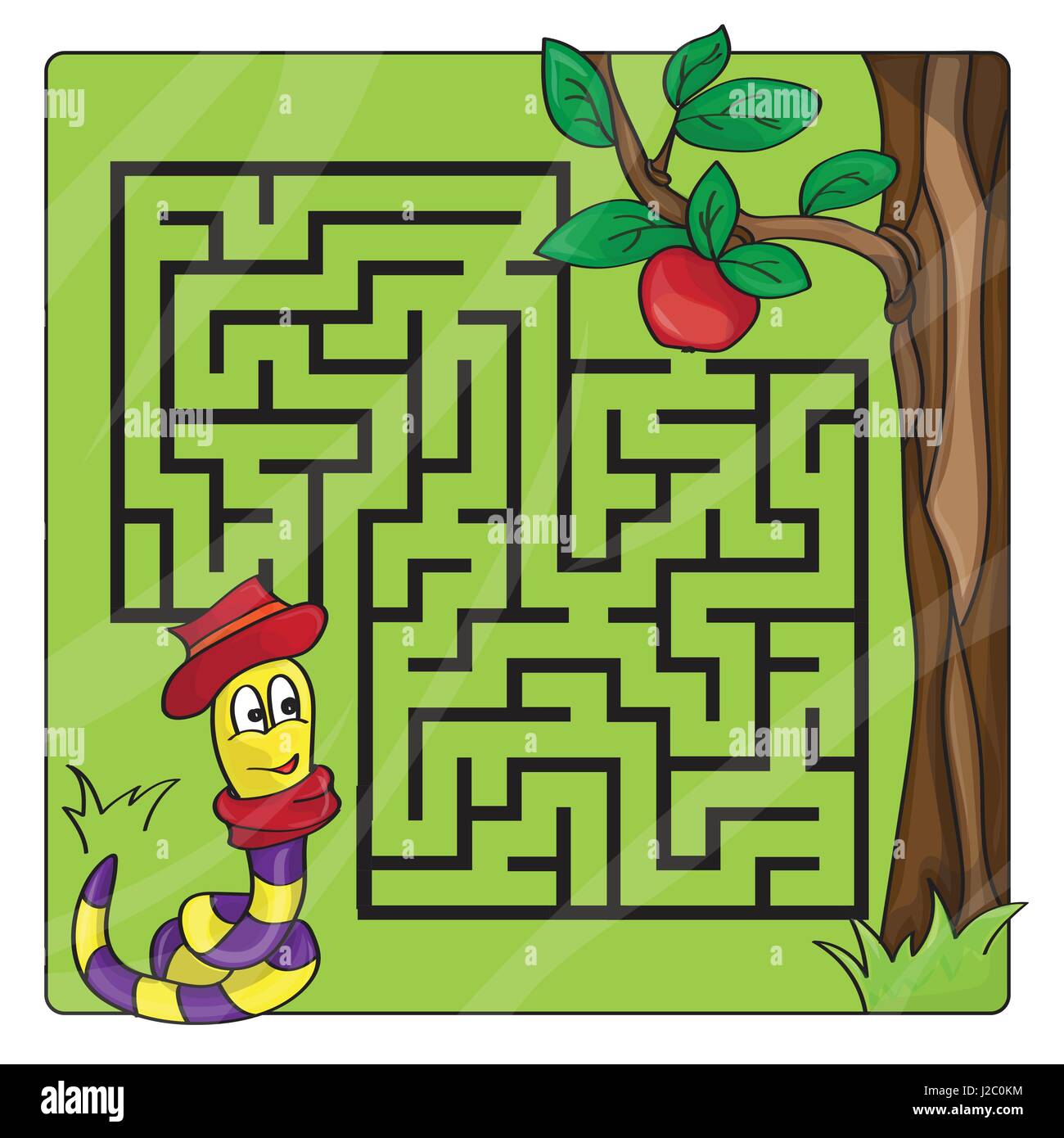 Labyrinth, maze for kids. Entry and exit - Help the worm to crawl to ...