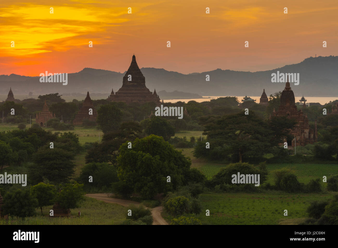 Myanmar. Bagan. Sunset over the temples of Bagan Stock Photo - Alamy
