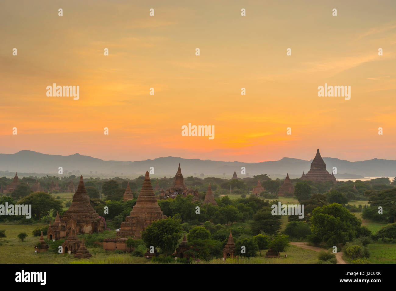 Myanmar. Bagan. Sunset over the temples of Bagan Stock Photo - Alamy