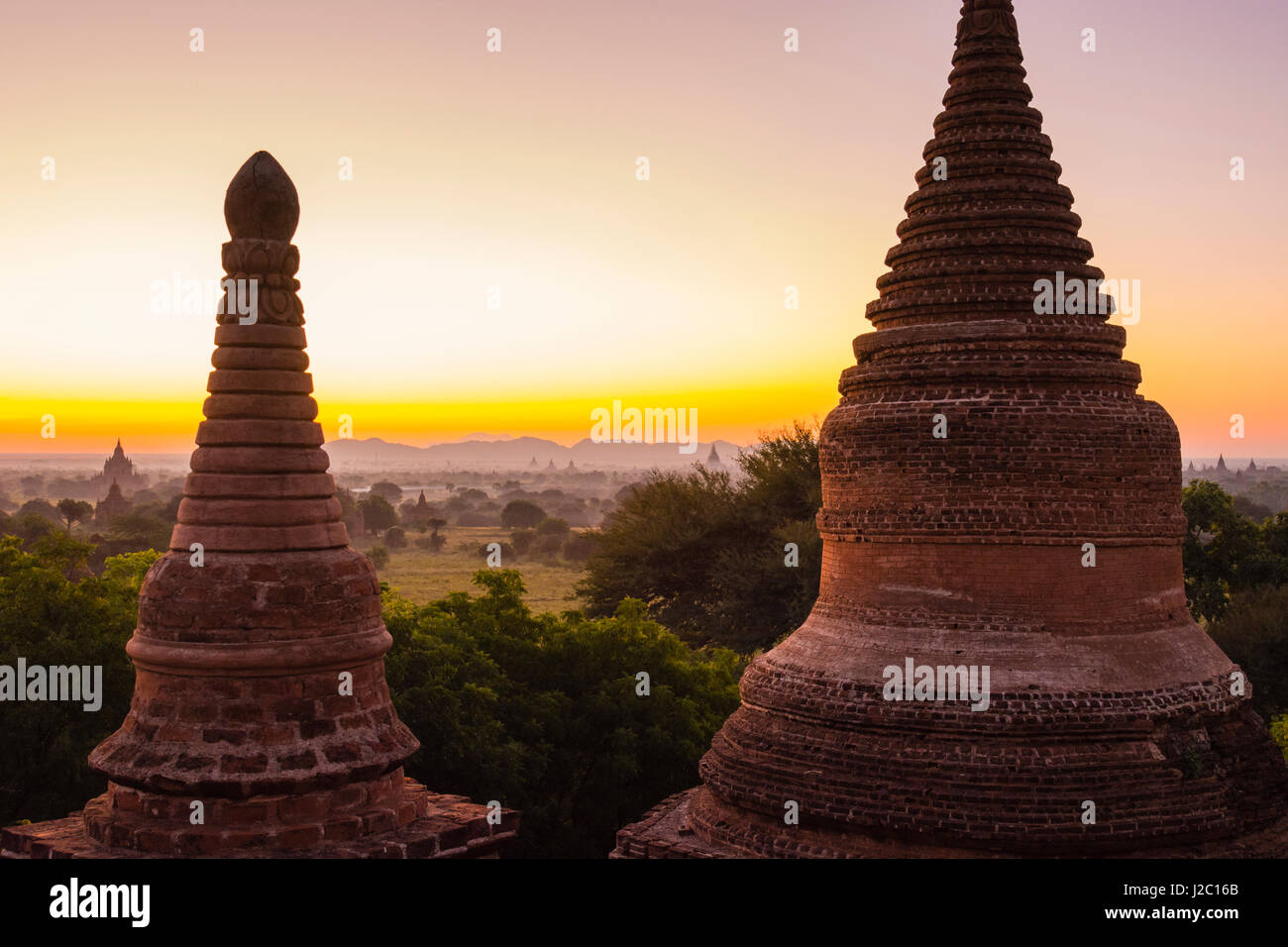 Myanmar. Bagan. Dawn over the plains of Bagan Stock Photo - Alamy