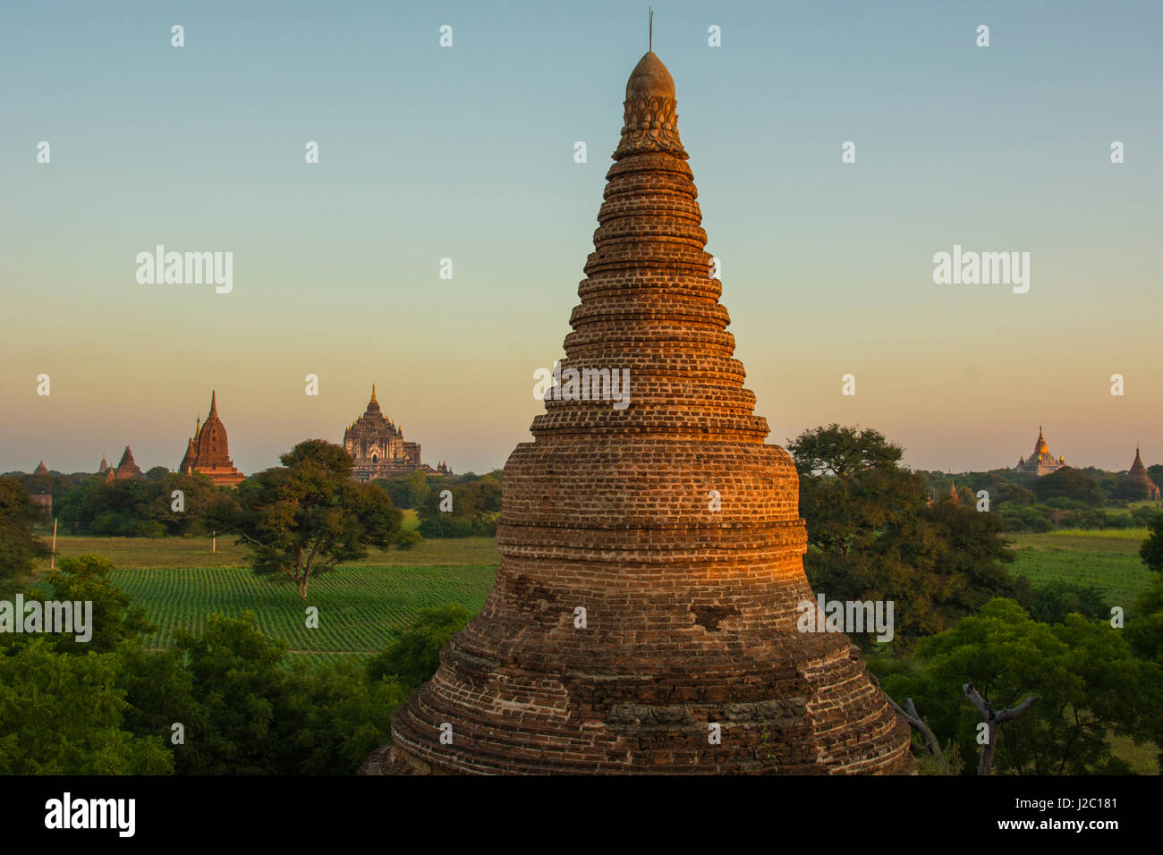 Myanmar. Bagan. Sunrise over the temples of Bagan Stock Photo - Alamy