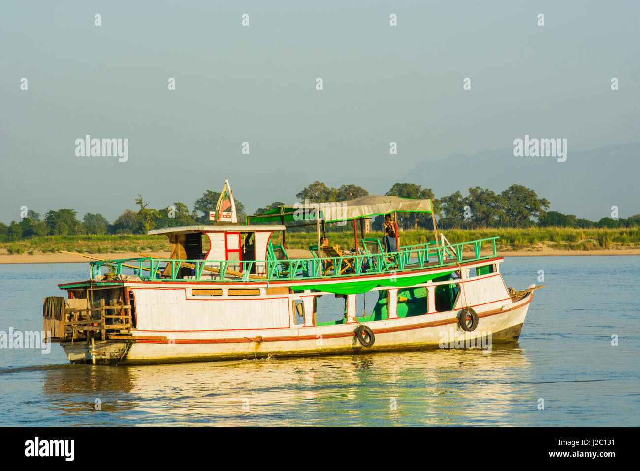 Myanmar. Mandalay. Irrawaddy River. Houseboat on the river Stock Photo ...