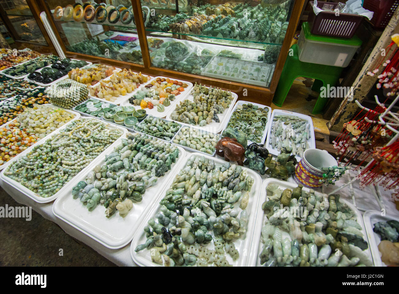 Myanmar. Yangon. Bogyoke Aung San Market. Jade trinkets for sale Stock ...