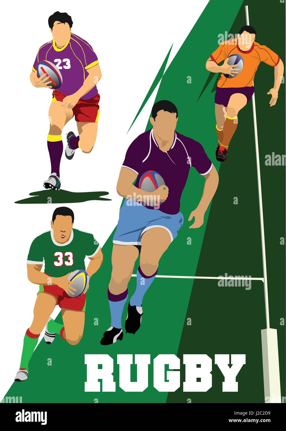 Collection of Rugby Player Silhouettes. Vector illustration Stock ...