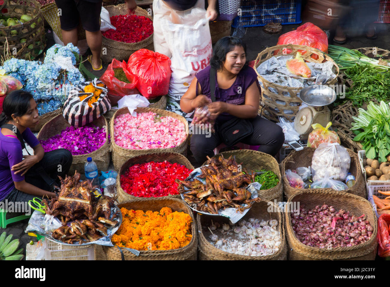 Indonesia, Bali. Early morning flowers, fruit and vegetable market ...
