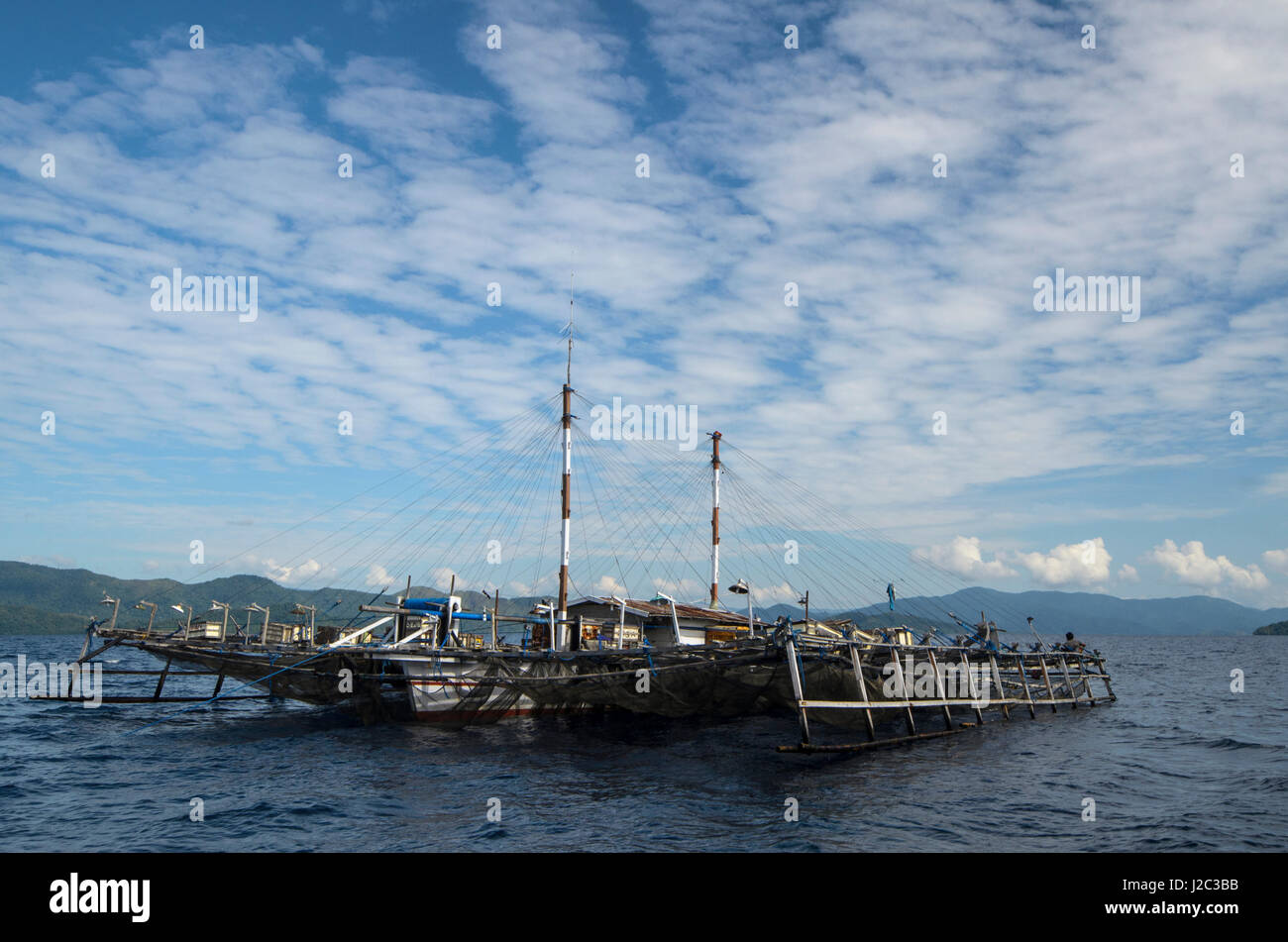 Bagan (floating fishing platform) Cenderawasih Bay, West Papua ...
