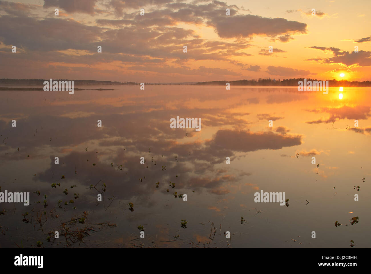 Dawn on Vselug lake. Upper Volga lakes system, Tver oblast in Russia ...