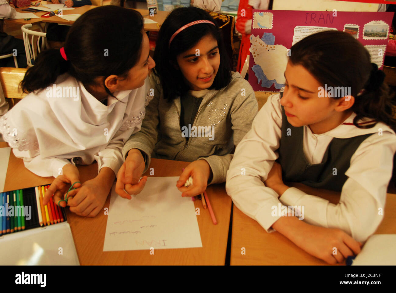 Iran, Tehran, children drawing in class during Art in All of Us ...