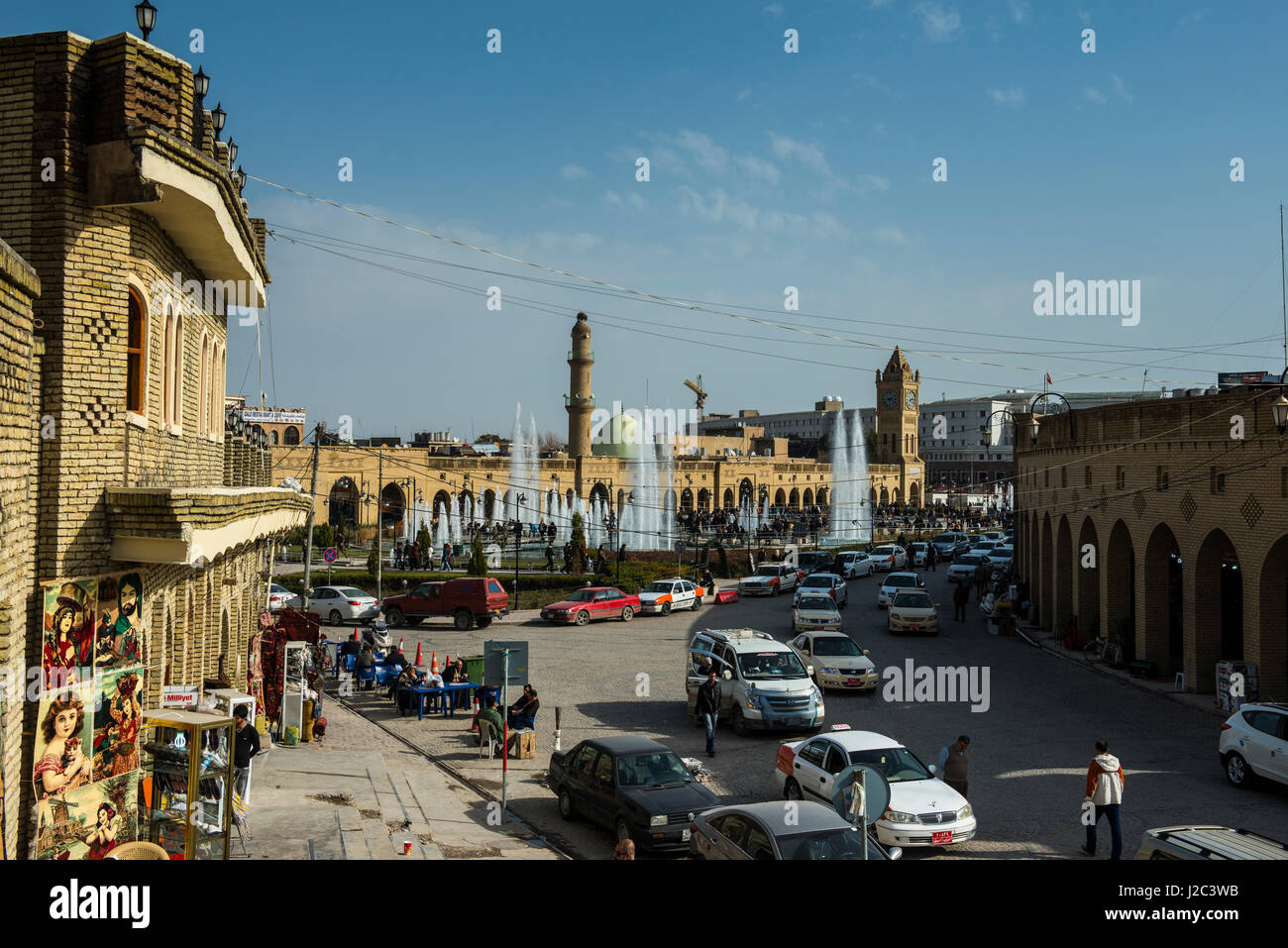 View from the citadel in Erbil or Hawler over the bazar, capital of ...