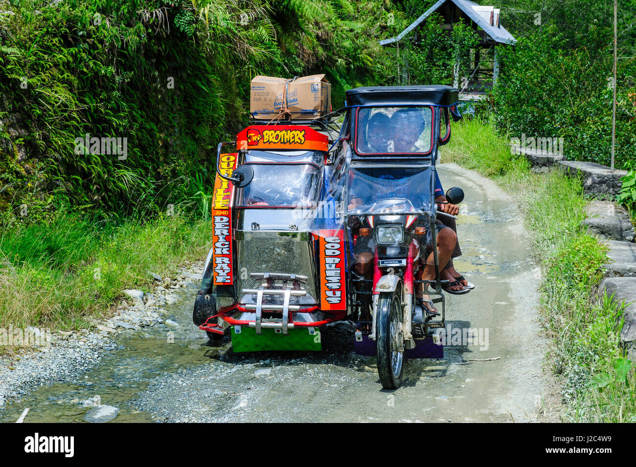 Moto rickshaw driving through the Hapao Rice Terraces, World Heritage ...