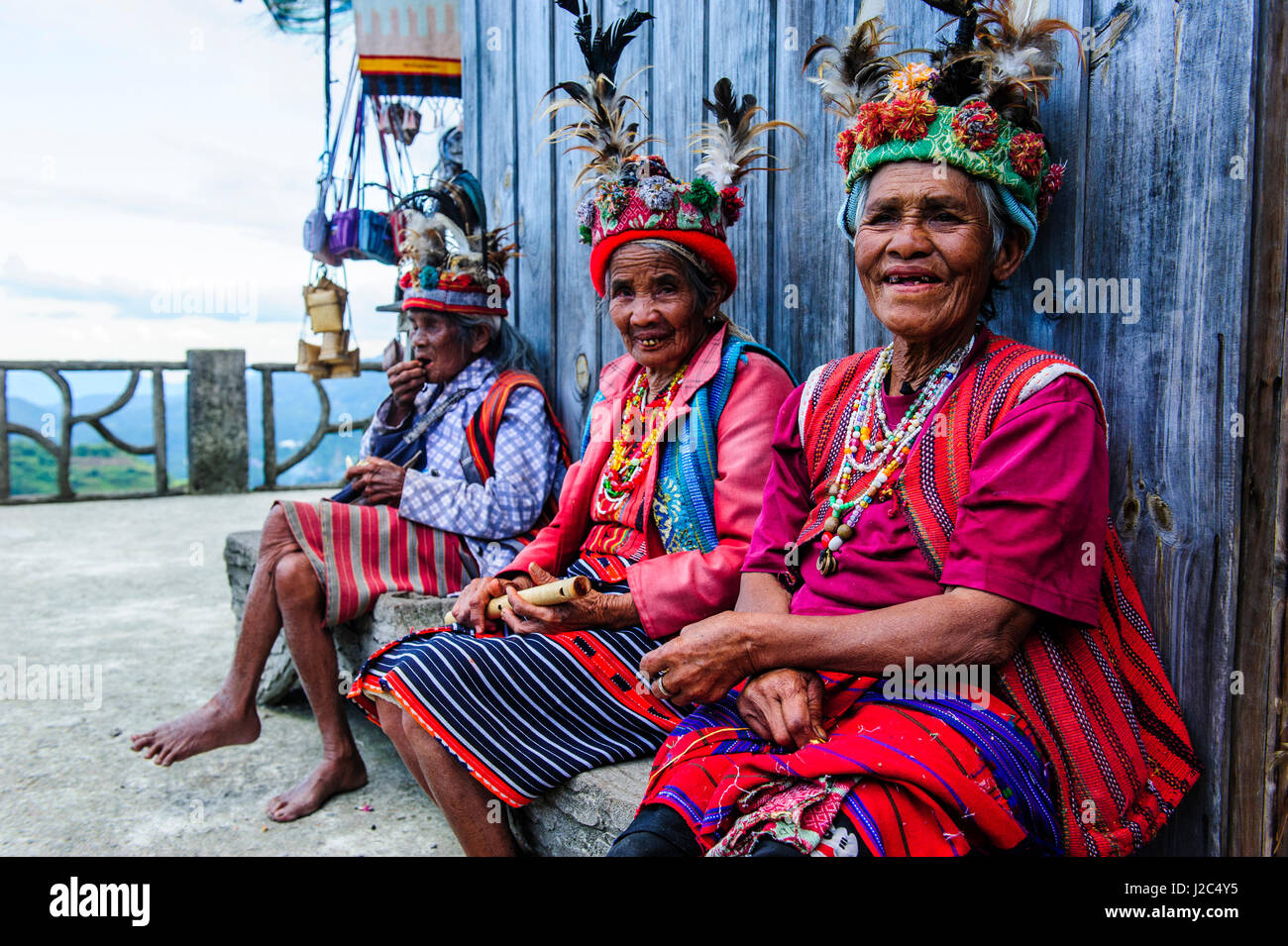 Traditional dressed Ifugao women sitting in the Unesco World Heritage ...