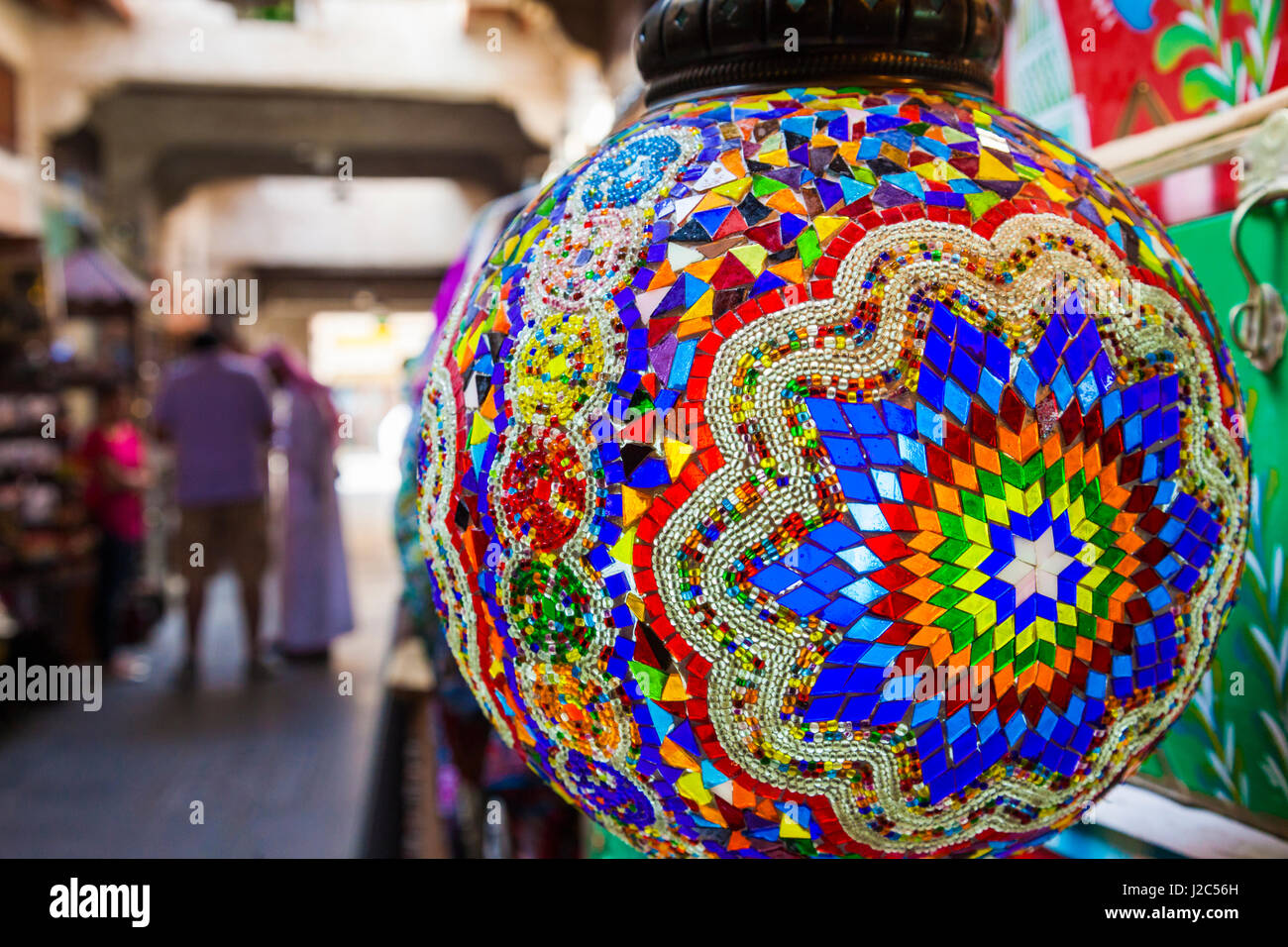 Qatar, Doha, Souq Waqif, redeveloped bazaar area, traditional lamps ...