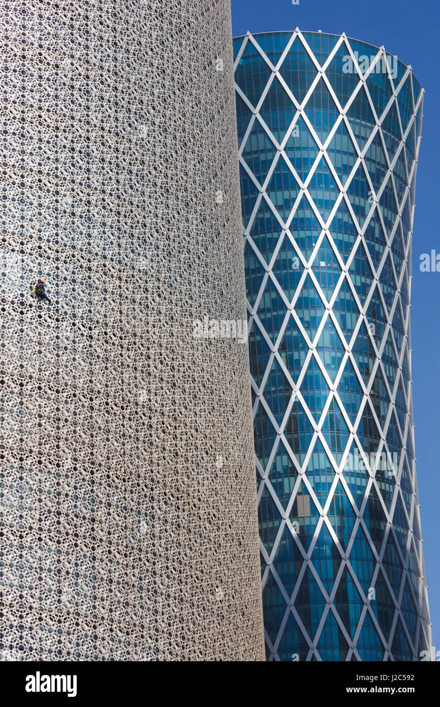 Qatar, Doha, Doha Bay, West Bay skyscrapers, Burj Qatar Tower, detail ...