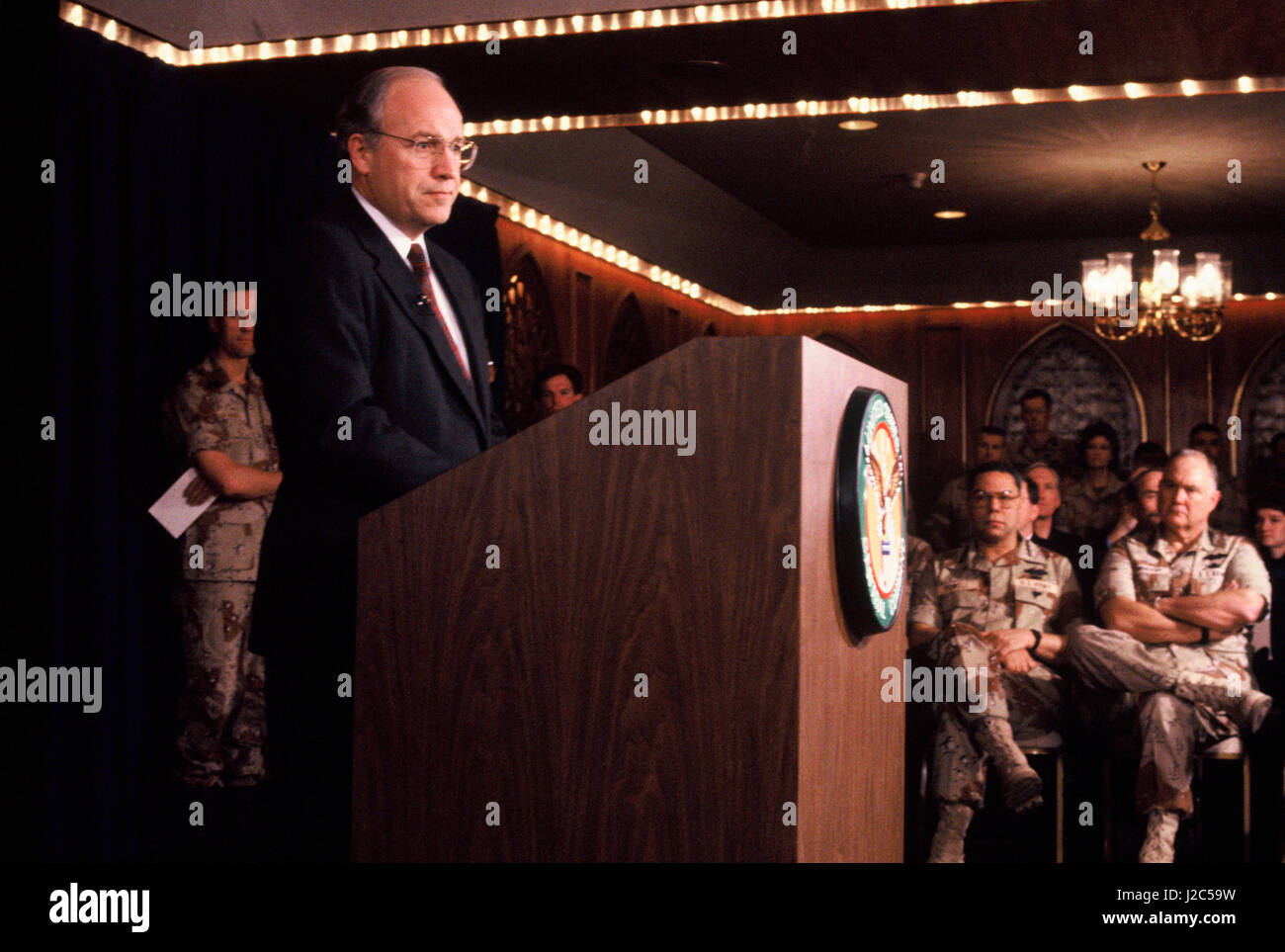 Secretary of Defense Dick Cheney holds a press briefing in Dhahran ...