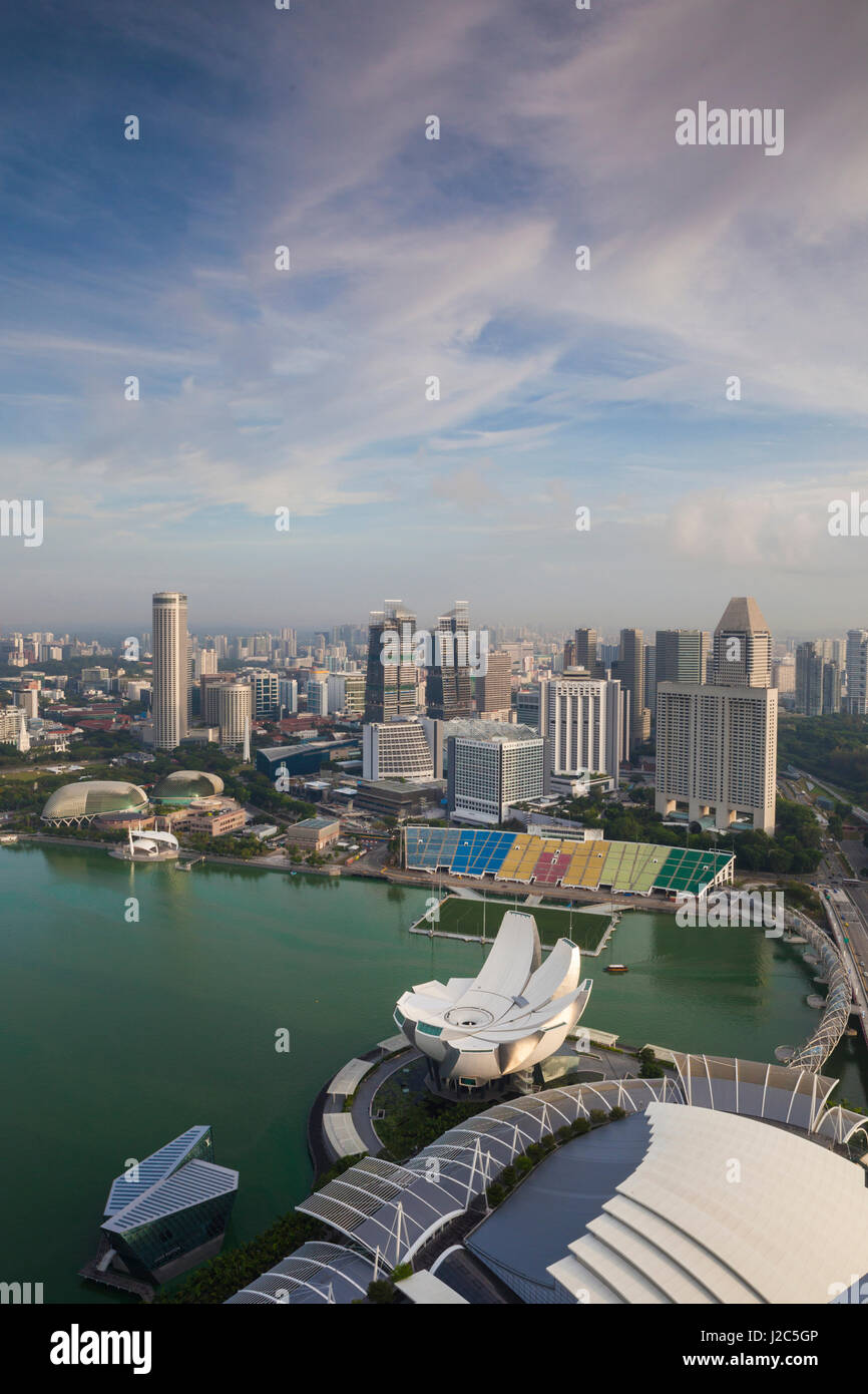 Singapore, elevated city skyline above Marina Reservoir, morning Stock ...