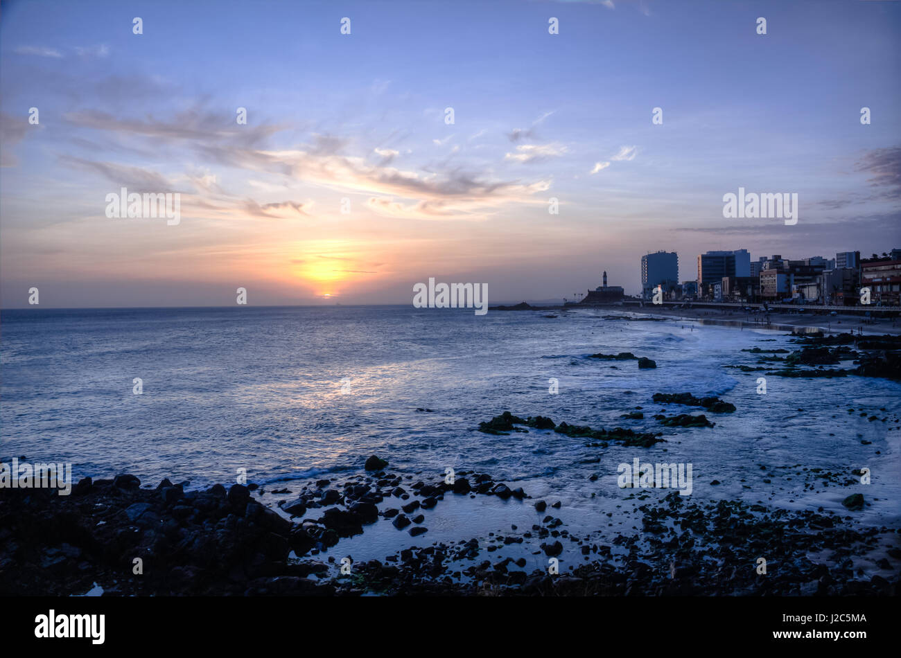 Sunset at Barra Beach with Farol da Barra (Barra Lightouse) on ...