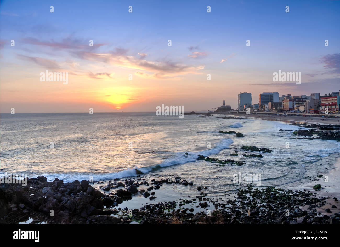 Sunset at Barra Beach with Farol da Barra (Barra Lightouse) on ...