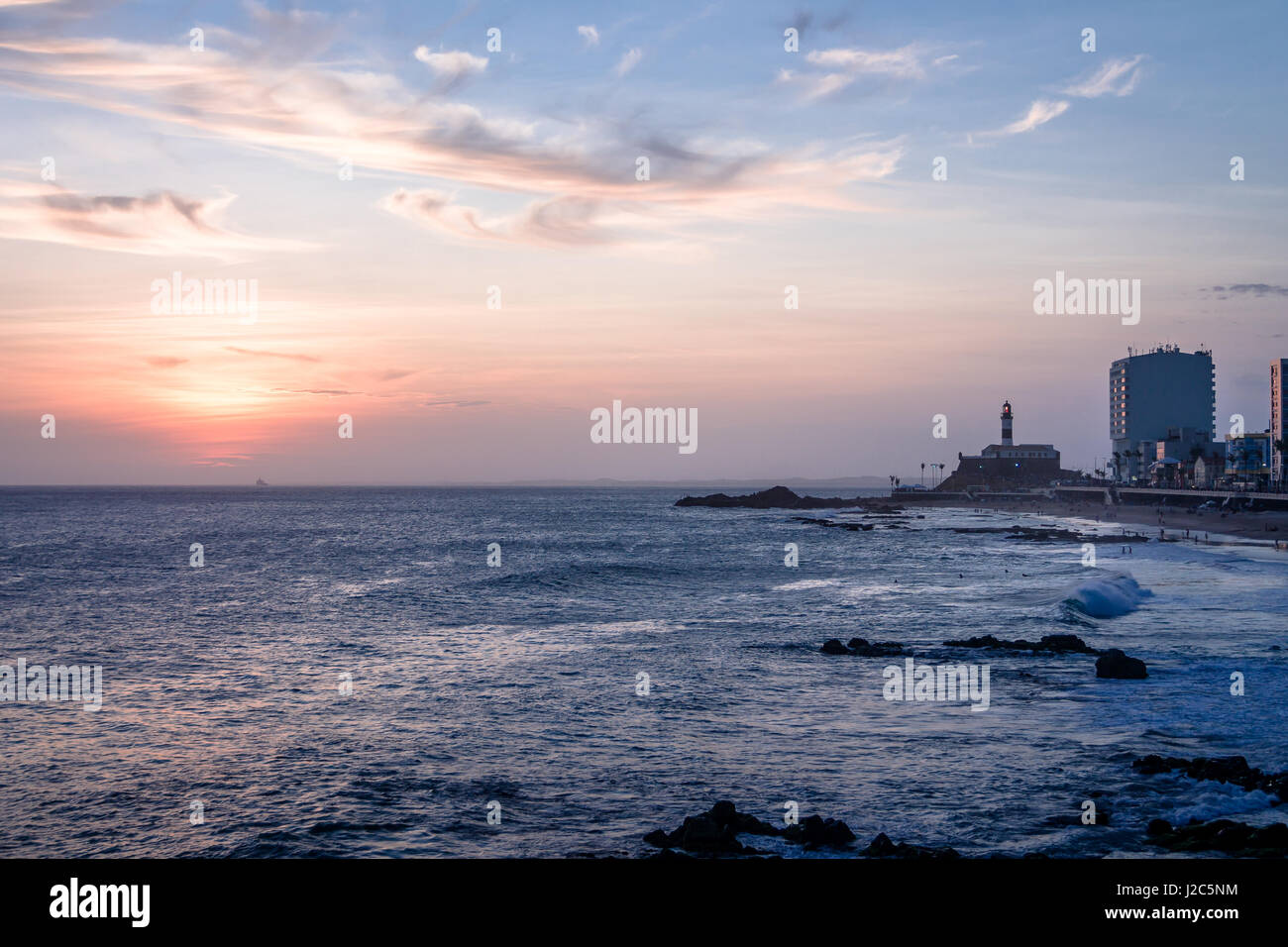 Sunset at Barra Beach with Farol da Barra (Barra Lightouse) on ...