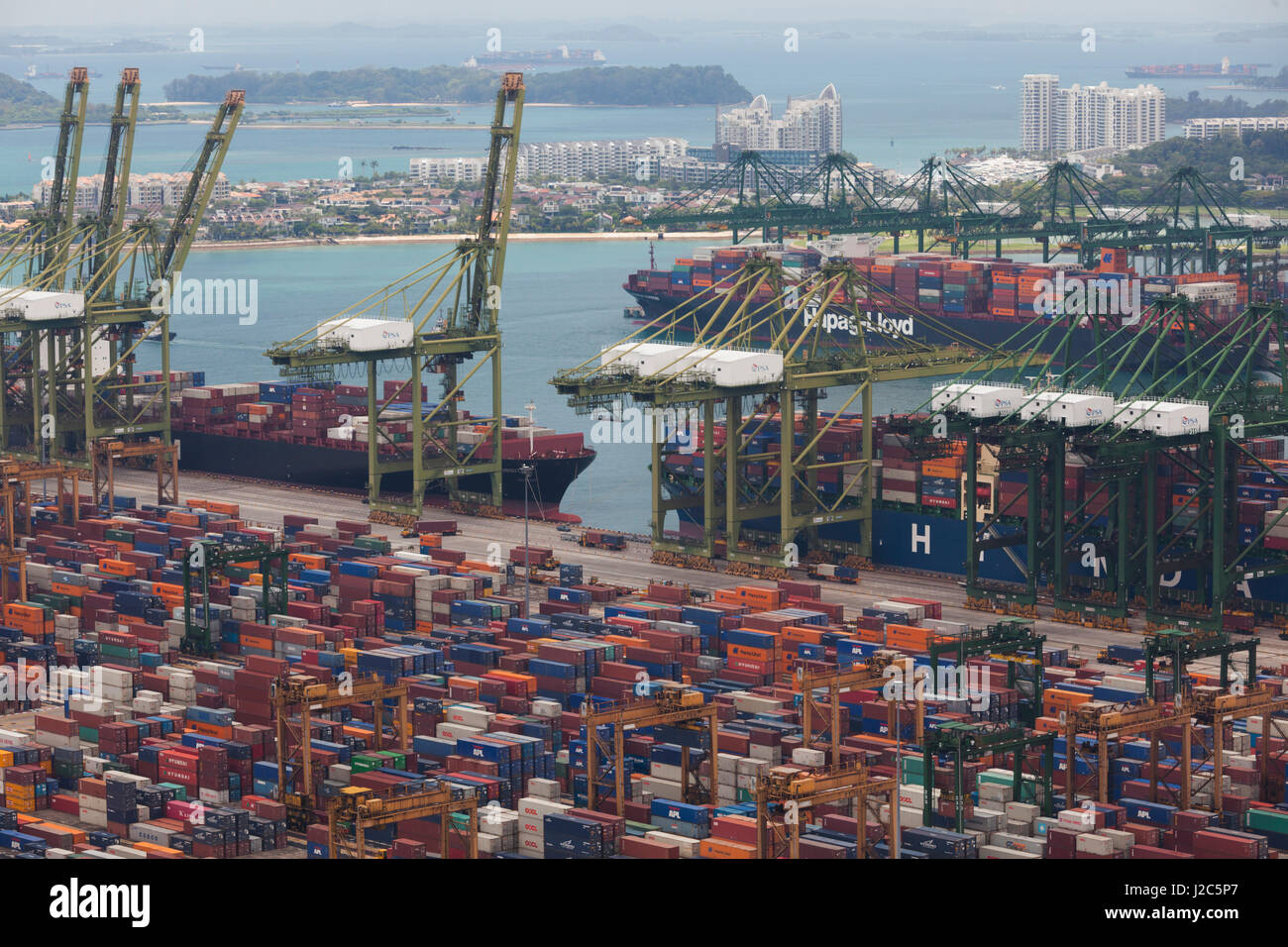 Singapore, elevated view of the Tanjong Pagar Container Terminal Port ...