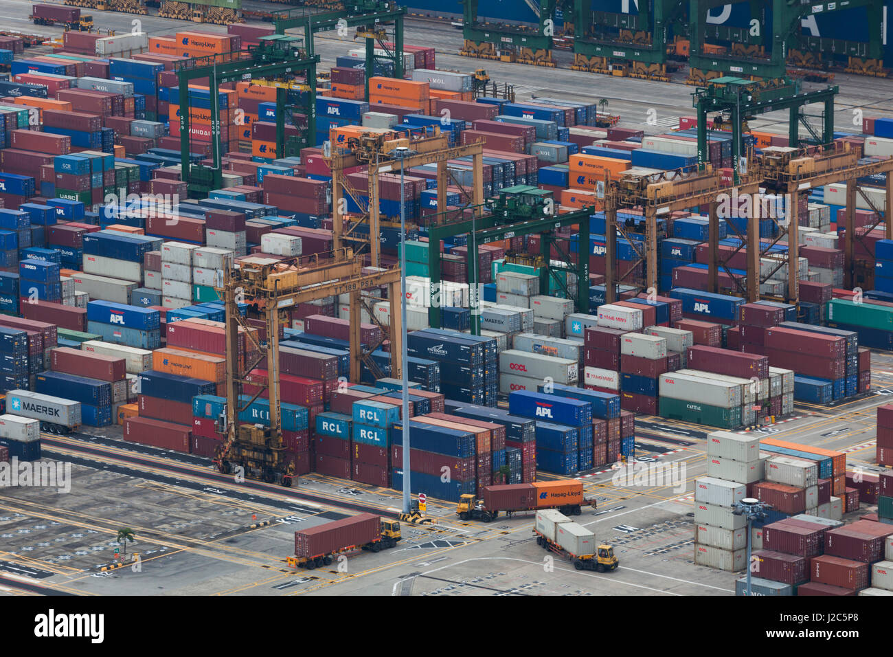 Singapore, elevated view of the Tanjong Pagar Container Terminal Port ...