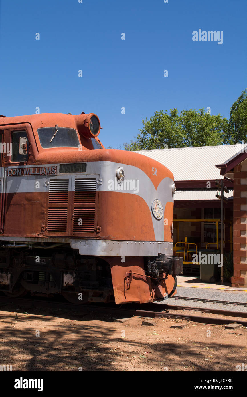 Australia, Alice Springs. Old Ghan Train Railway Museum, historic Ghan ...