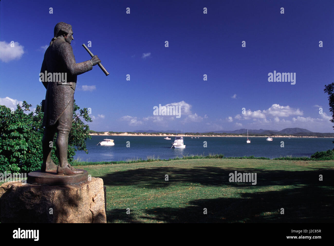 Statue on the Cooktown foreshore commemorates the visit by Captain Cook ...